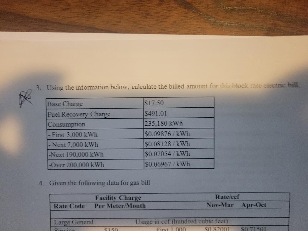 Solved 3. Using the information below, calculate the billed | Chegg.com