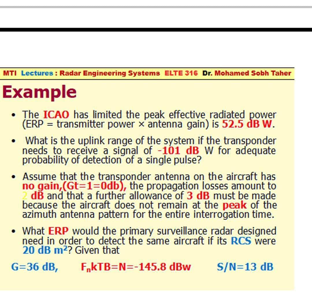 The ICAO has limited the peak effective radiated | Chegg.com