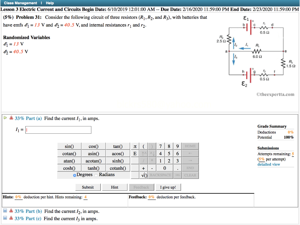 Solved Class Management | Help Lesson 3 Electric Current and | Chegg.com