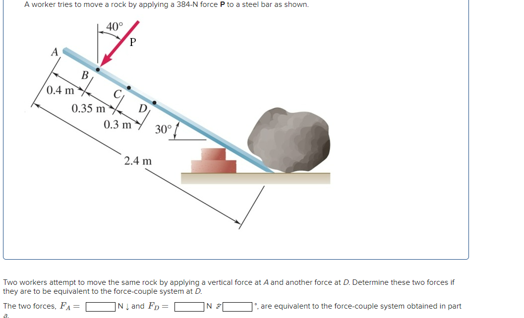 Solved A worker tries to move a rock by applying a 384-N | Chegg.com