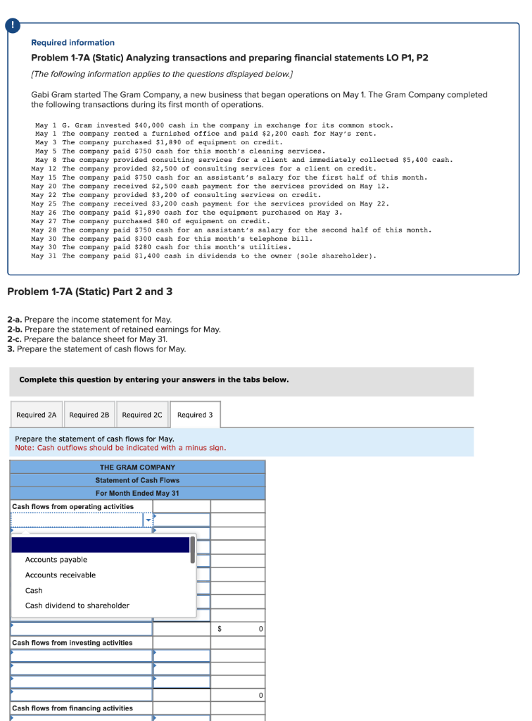 Solved Required information Problem 1-7A (Static) Analyzing | Chegg.com