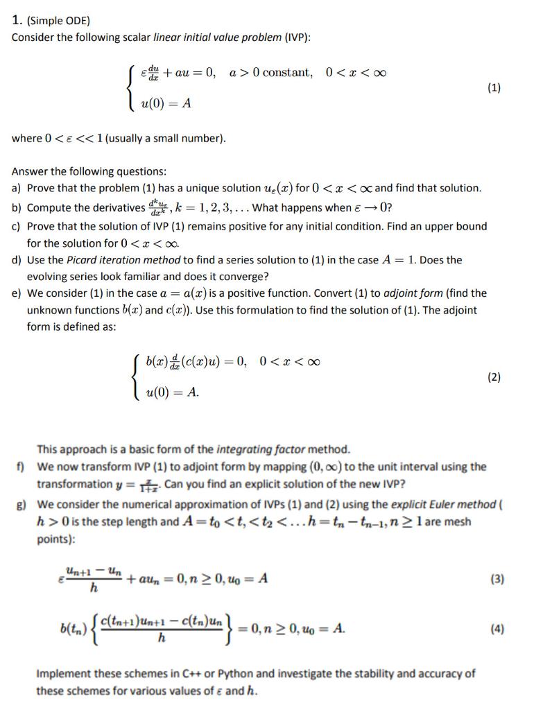 Solved 1. (Simple ODE) Consider the following scalar linear | Chegg.com