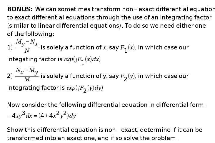 Solved BONUS: We can sometimes transform non-exact | Chegg.com