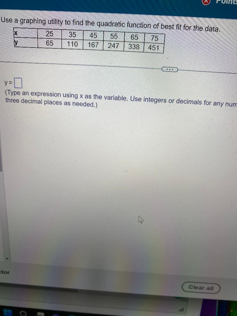 Solved Use a graphing utility to find the quadratic functinn | Chegg.com