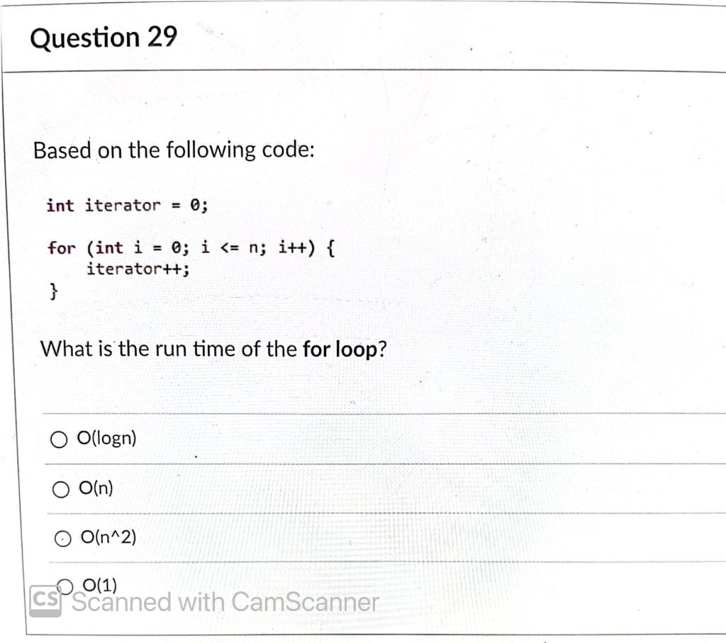 Solved Based on the following code: int iterator =0; for | Chegg.com