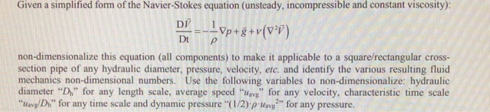 Solved Given a simplified form of the Navier-Stokes equation | Chegg.com
