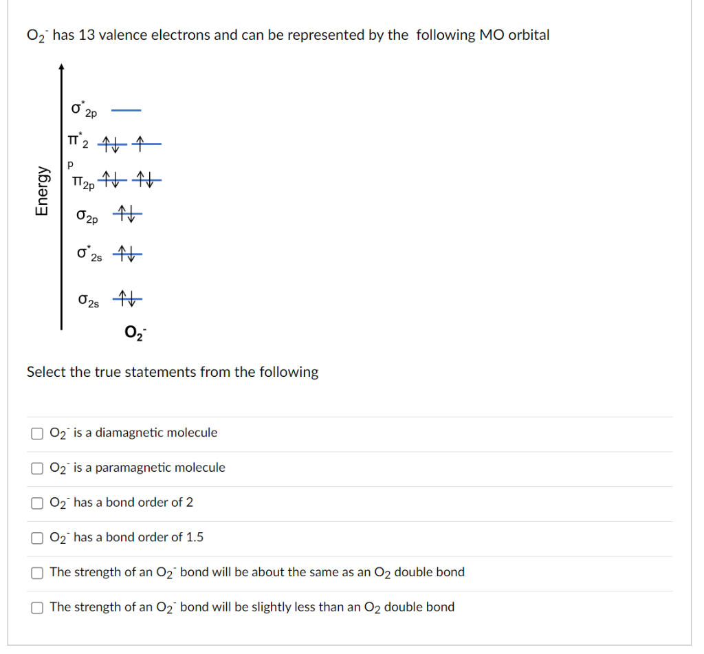 Solved O2−has 13 valence electrons and can be represented by | Chegg.com