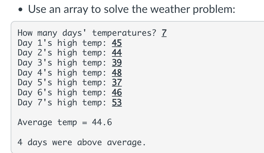 Solved - Use an array to solve the weather problem: How many | Chegg.com
