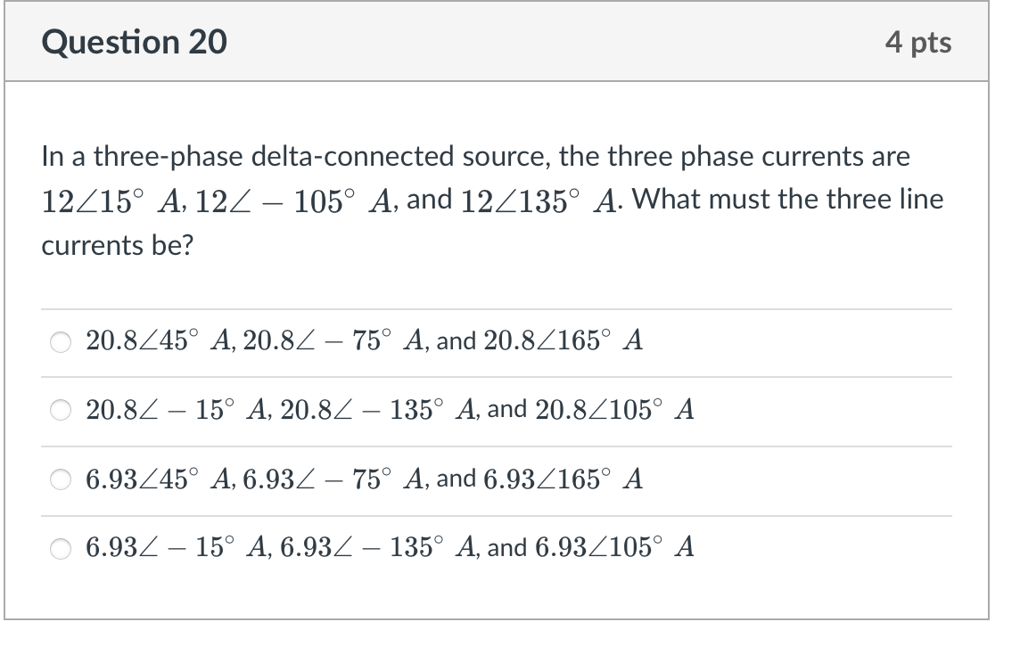 Solved Question 20 4 pts In a three-phase delta-connected | Chegg.com
