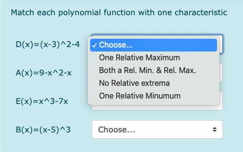 Solved Match each polynomial function with one | Chegg.com