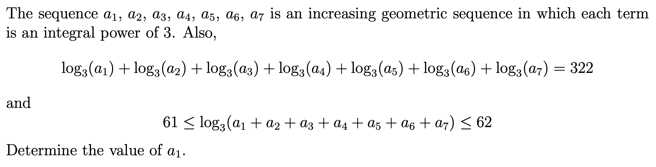 Solved The sequence a1,a2,a3,a4,a5,a6,a7 ﻿is an increasing | Chegg.com