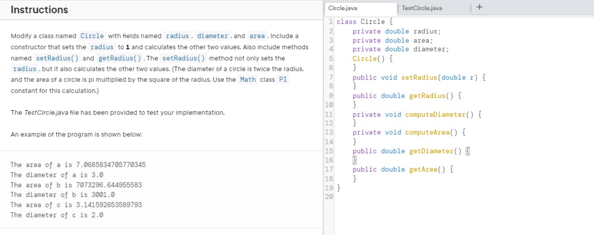 Solved Instructions Modify A Class Named Circle With Fields 0182