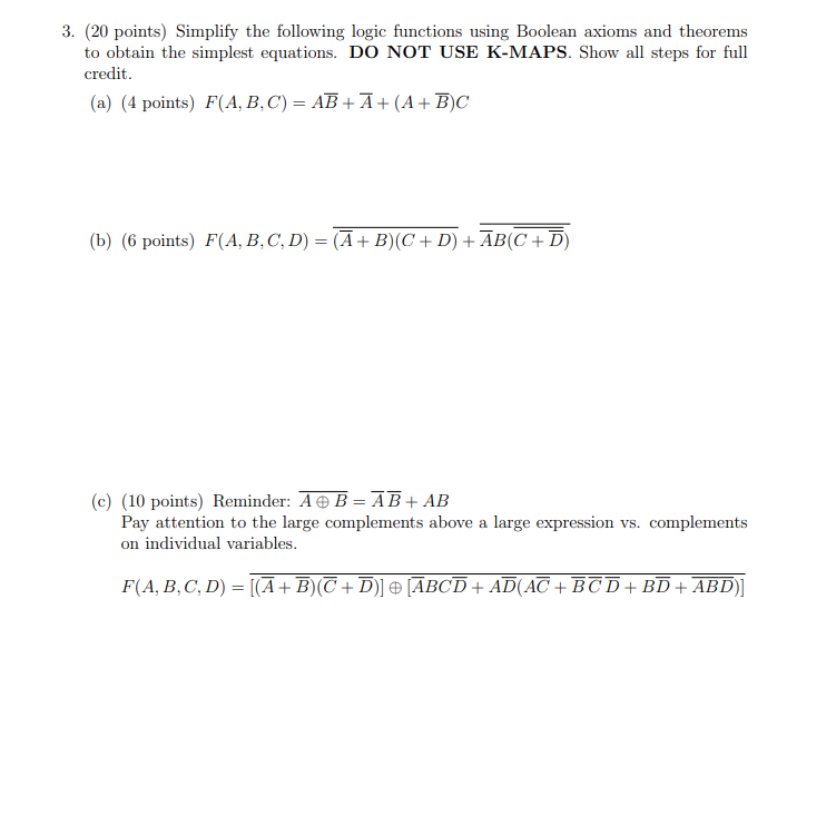 Solved 3. (20 points) Simplify the following logic functions | Chegg.com