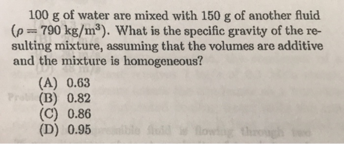 Solved 100 g of water are mixed with 150 g of another fluid | Chegg.com