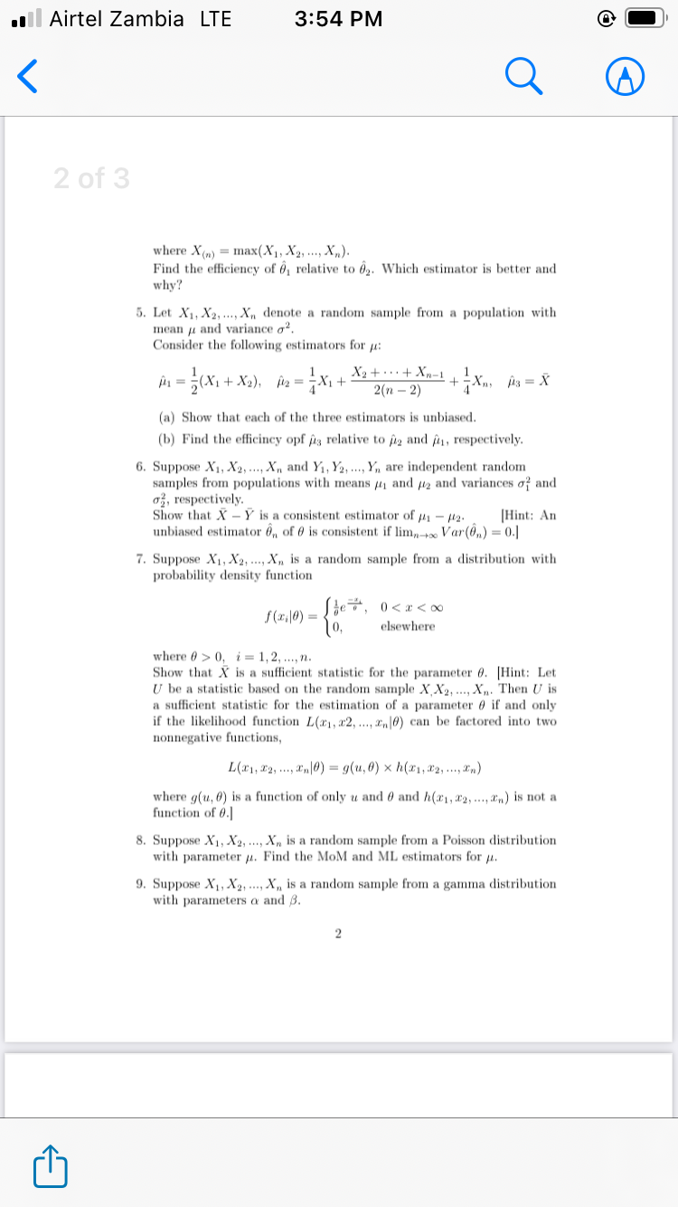Solved where X(n)=max(X1,X2,…,Xn). Find the efficiency of | Chegg.com