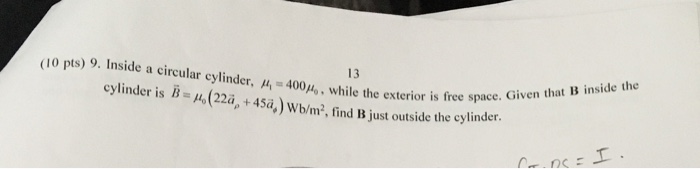 Solved Inside a circular cylinder, mu_1 = 400 mu_0, while | Chegg.com