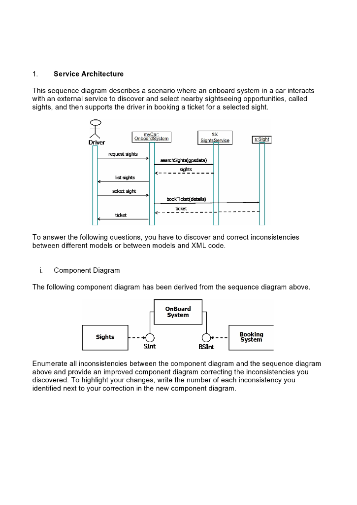 1. Service Architecture This sequence diagram | Chegg.com