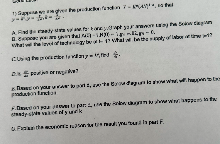 1) Suppose we are given the production function | Chegg.com
