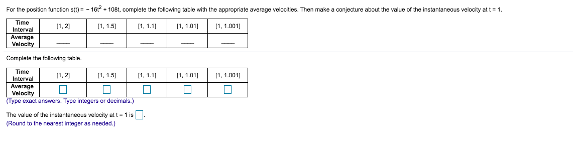 Solved For the position function s(t) = - 16t2 + 108t, | Chegg.com