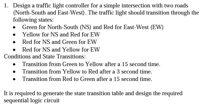 Solved 1. Design a traffic light controller for a simple | Chegg.com