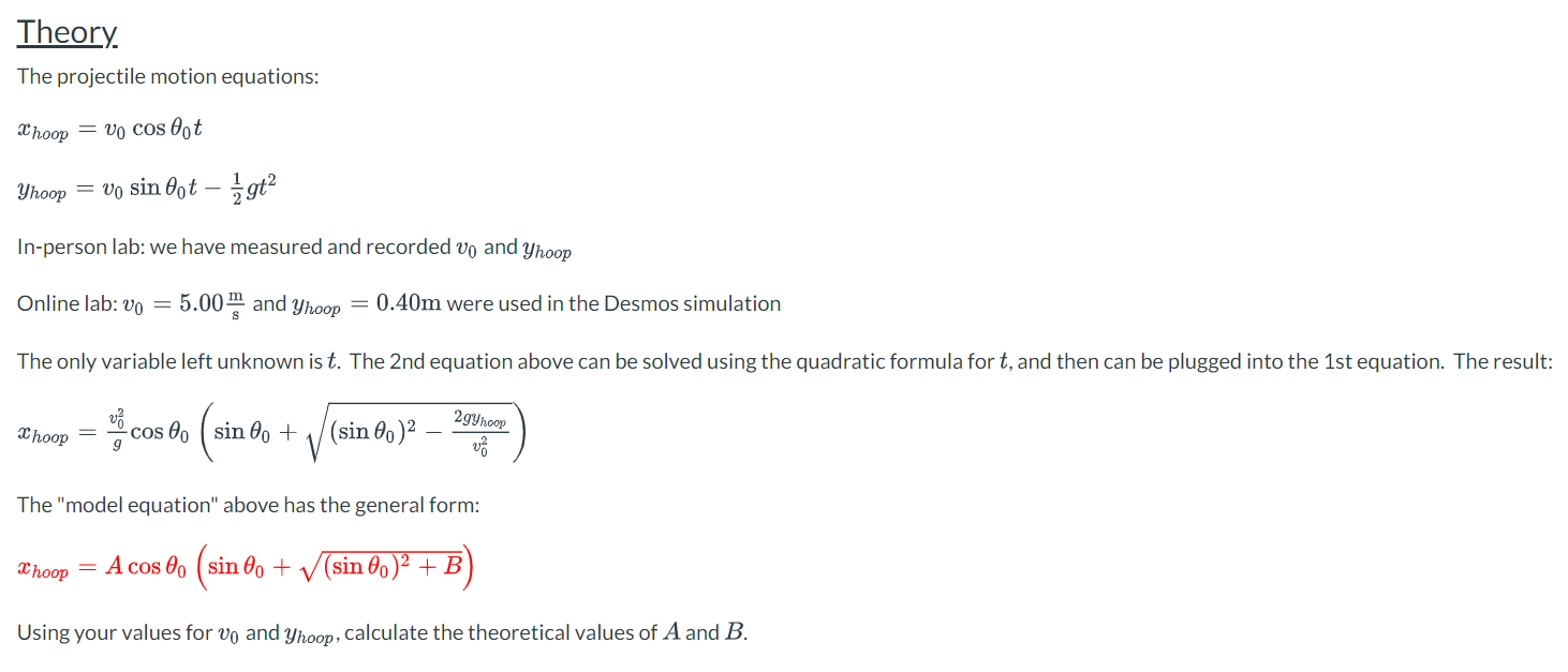 Solved Theory. The projectile motion equations: xhoop | Chegg.com