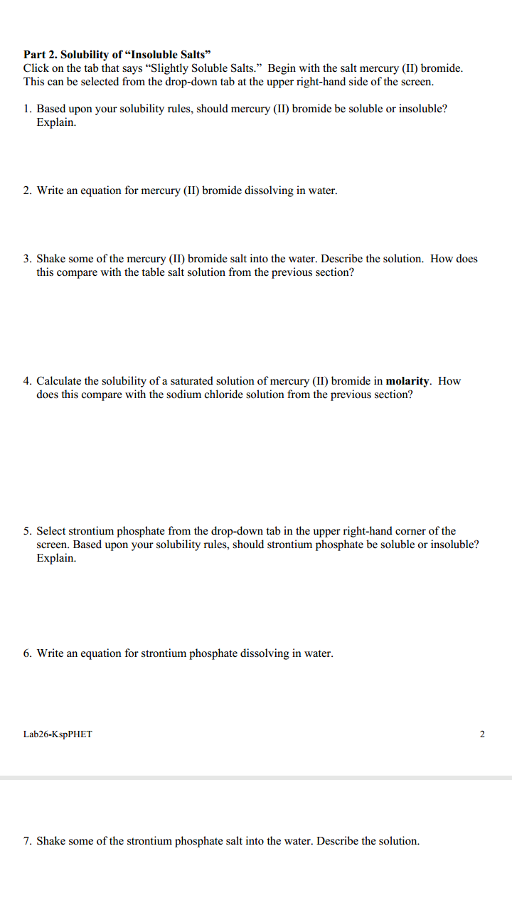 Solved Part 2. Solubility of "Insoluble Salts" Click on the | Chegg.com