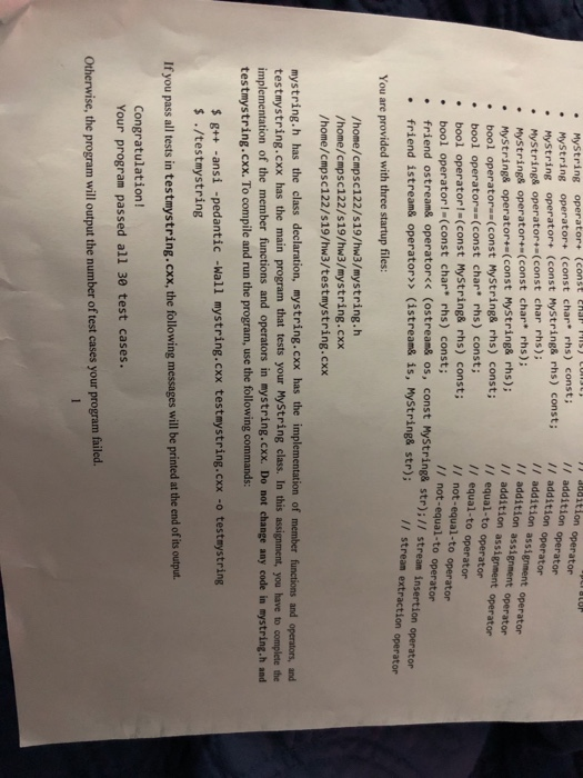 Solved yString class tring class that supports custom | Chegg.com