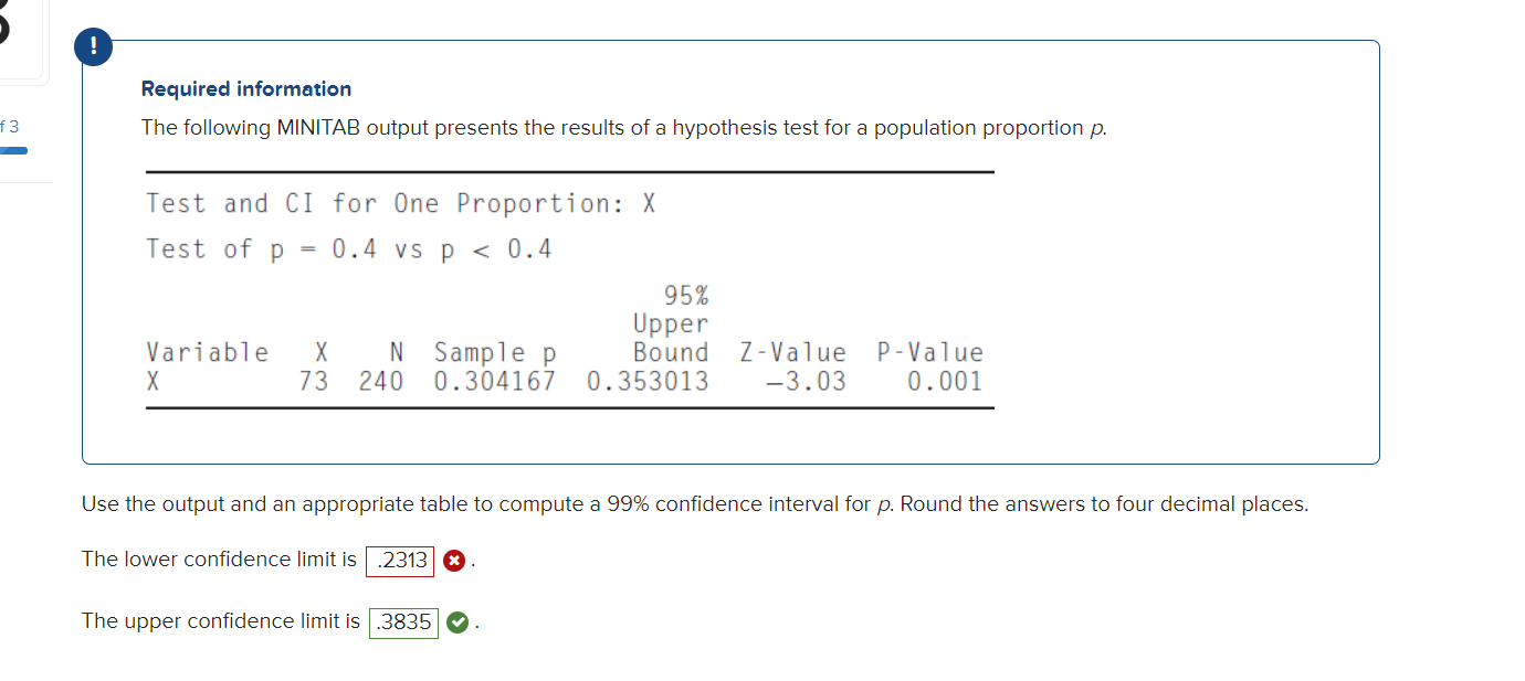 Solved ! Required information 13 The following MINITAB | Chegg.com