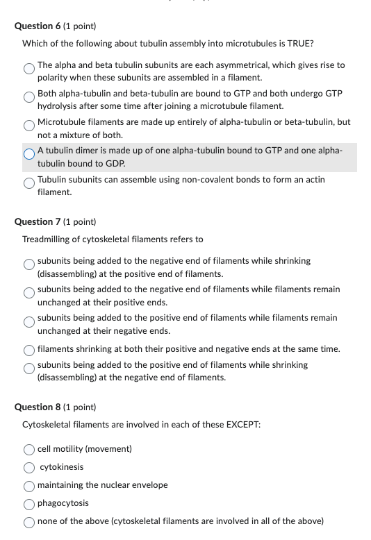 Solved Which of the following about tubulin assembly into | Chegg.com