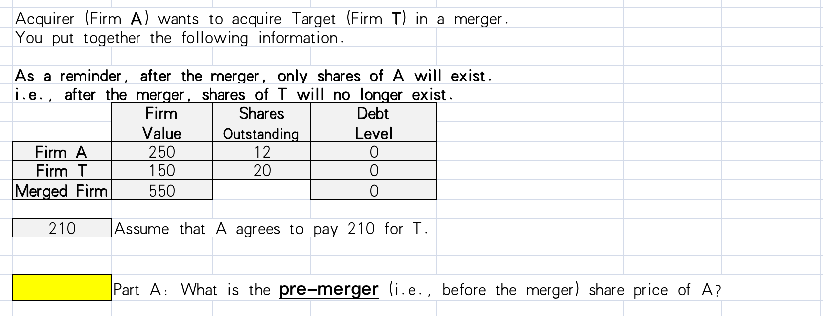 Solved Acquirer (Firm A) wants to acquire Target (Firm T) in | Chegg.com