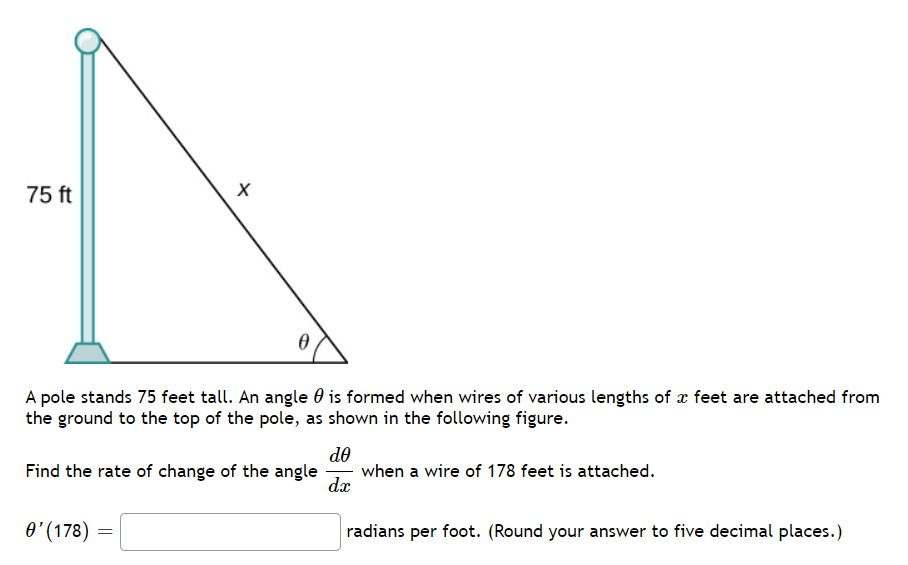 Solved 75 ft Х ө A pole stands 75 feet tall. An angle 0 is | Chegg.com