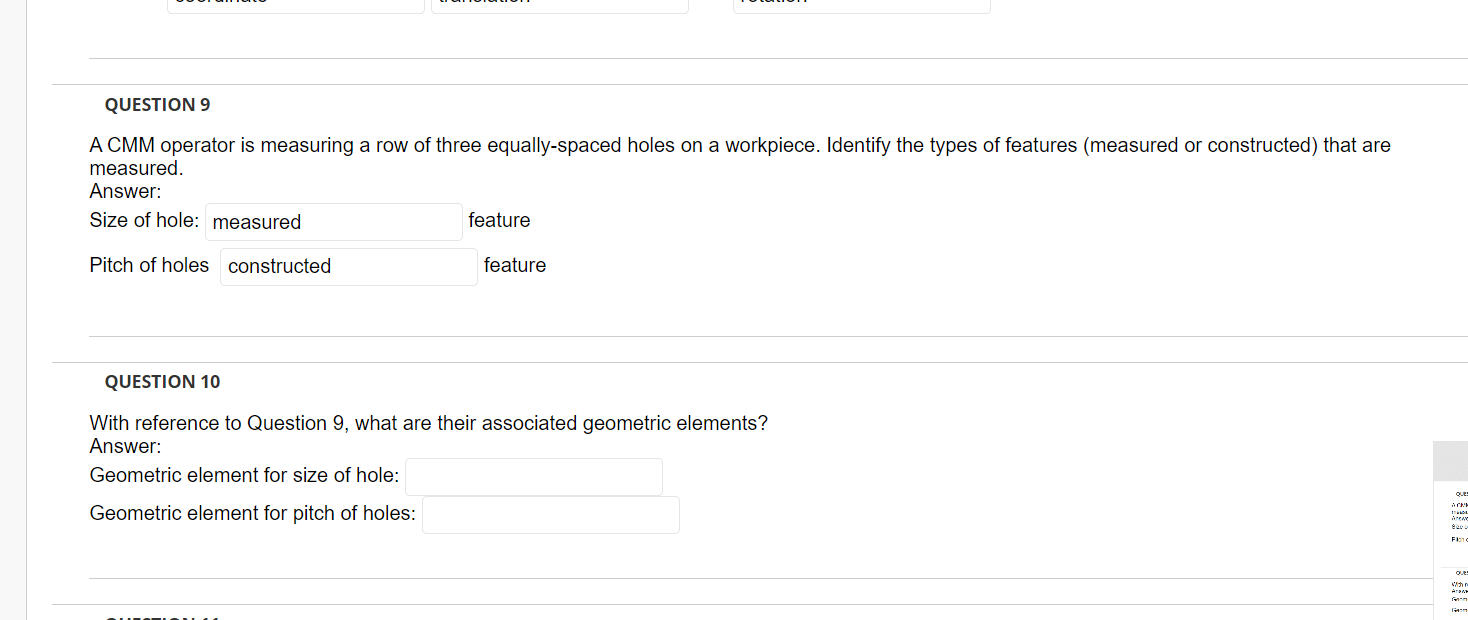 Solved QUESTION 9 A CMM operator is measuring a row of three | Chegg.com
