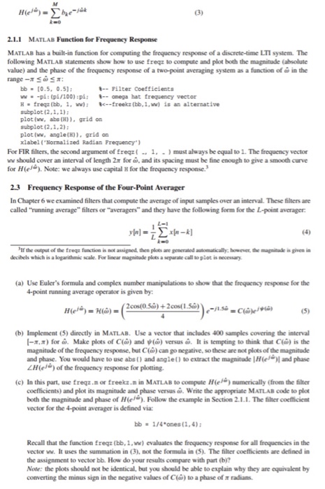 Solved 211 Matlab Function For Frequency Response Matlab 2015