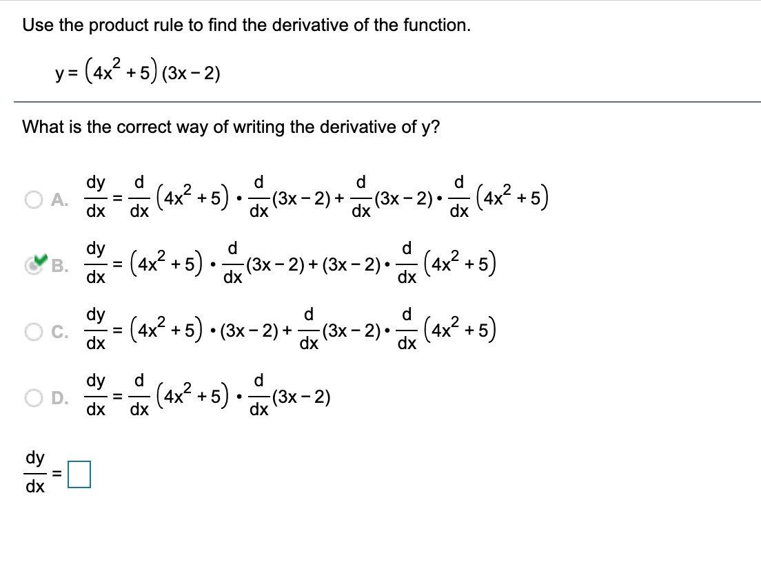 Solved Use the product rule to find the derivative of the | Chegg.com