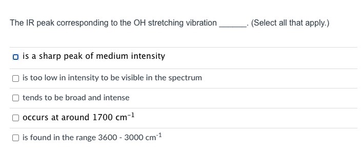 Solved The IR peak corresponding to the OH stretching | Chegg.com