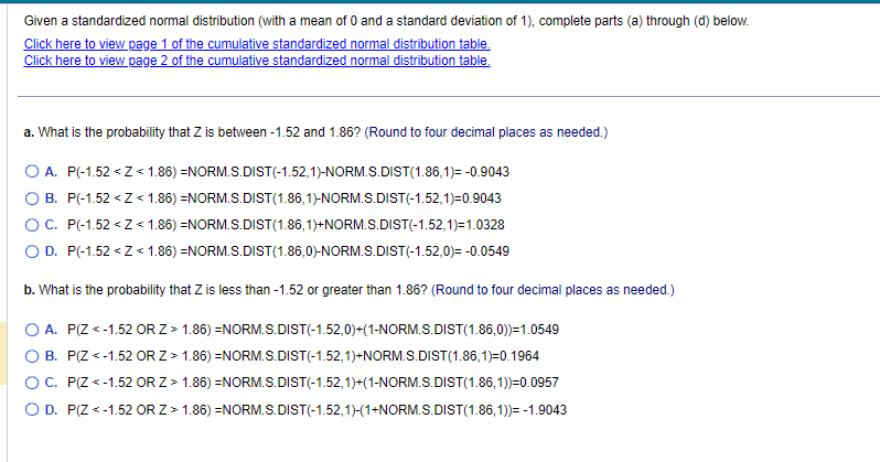Solved Given a standardized normal distribution (with a mean | Chegg.com