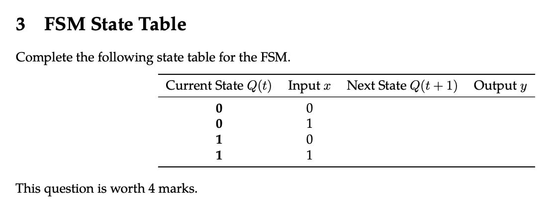 Solved 3 FSM State Table Complete the following state table | Chegg.com