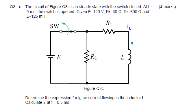 c. The circuit of Figure Q3c is in steady state with | Chegg.com
