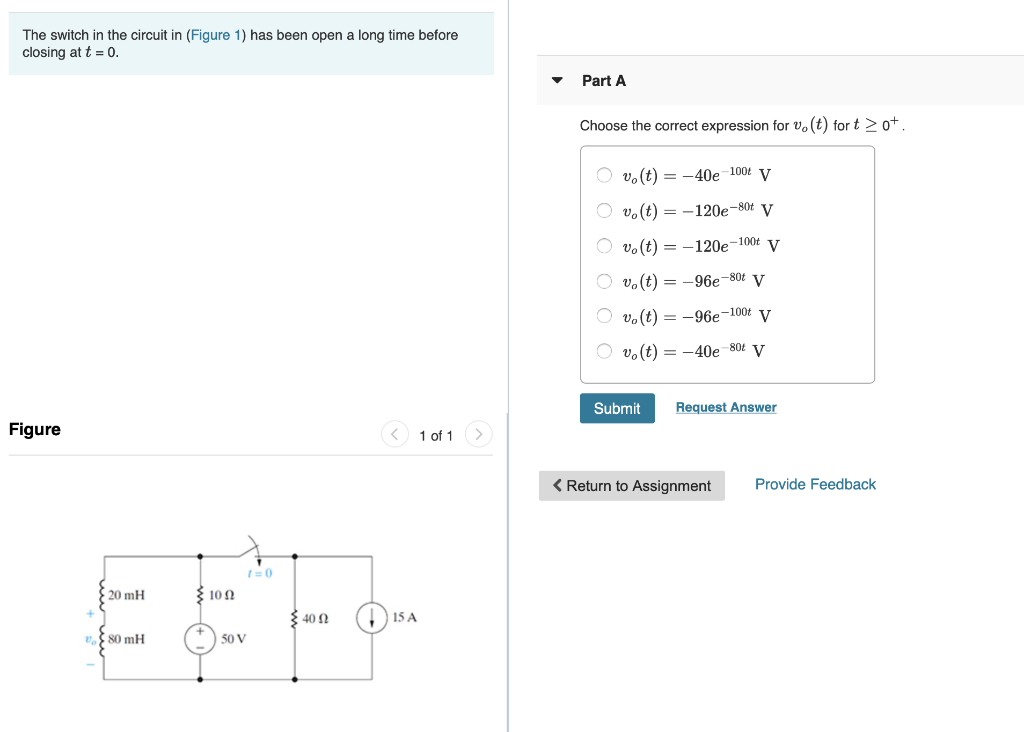 Solved The switch in the circuit in (Figure 1) has been open | Chegg.com
