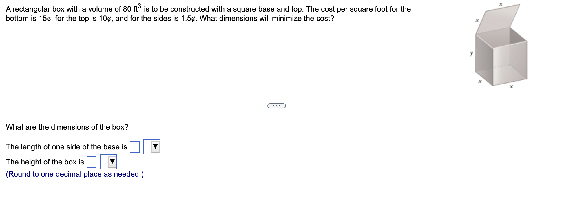 Solved A rectangular box with a volume of 80 ft3 is to be | Chegg.com