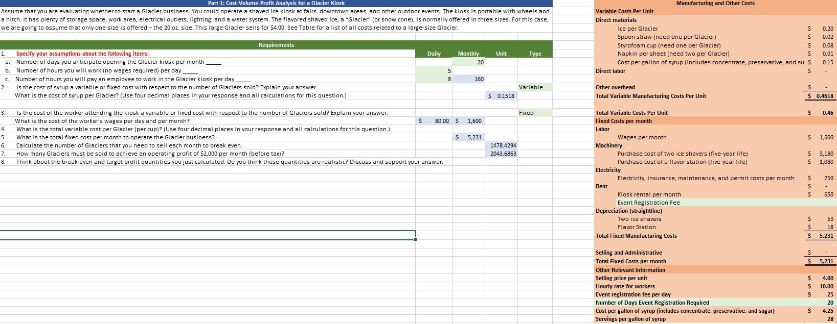 PART 2: SPECIAL-ORDER PRICING FOR A GLACIER EVENT | Chegg.com