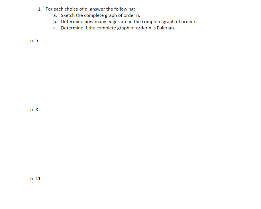 Solved 1. For each choice of n, answer the following: a. | Chegg.com