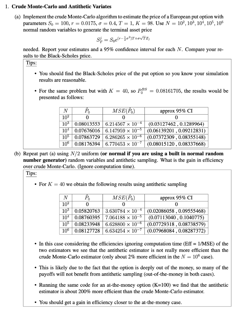 Rude Monte Carlo And Antithetic Variates A 