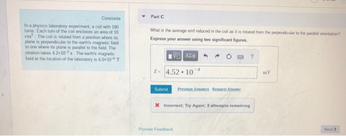 Solved Part C Constants In a physics laboratory experiment, | Chegg.com