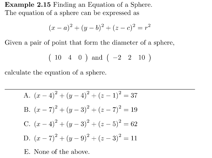 Solved Example 2.15 Finding an Equation of a Sphere. The | Chegg.com