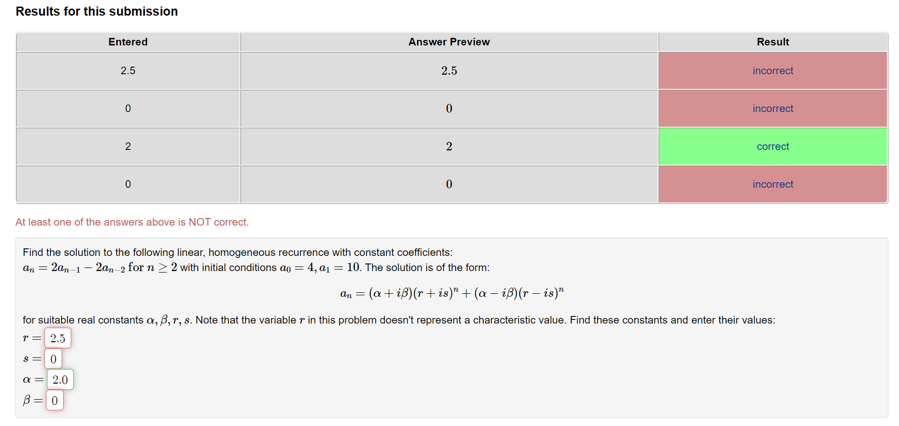 Solved Results for this submission\table[[Entered,Answer | Chegg.com