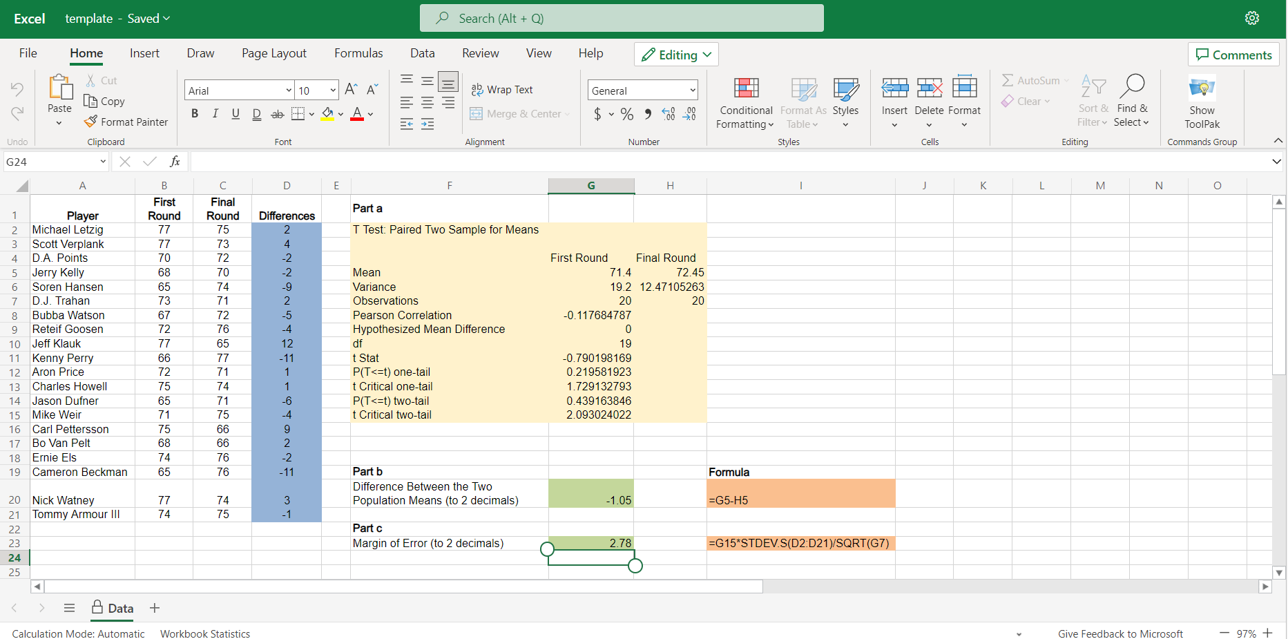 Solved Calculation Mode: Automatic Workbook | Chegg.com