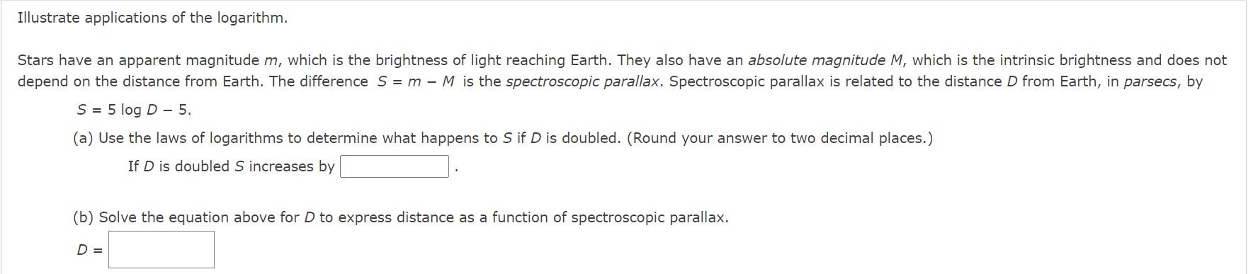 Solved Illustrate applications of the logarithm. Stars have | Chegg.com