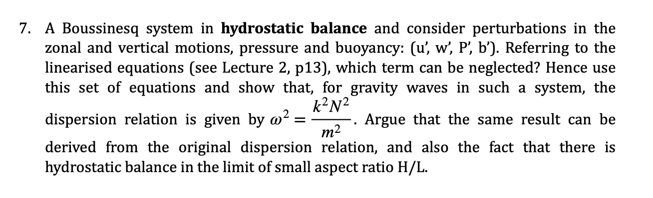 Solved A Boussinesq system in hydrostatic balance and | Chegg.com