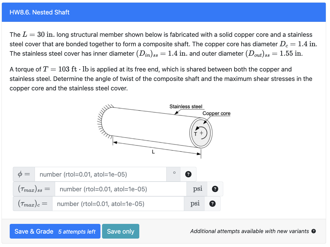 Solved The L=30 in. long structural member shown below is | Chegg.com